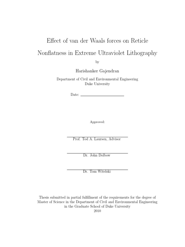 Effect of Van Der Waals Forces On Reticle Nonflatness in Extreme ...