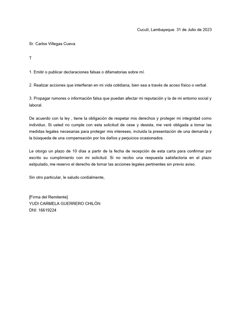 Carta de Cese y Desista Formal | PDF
