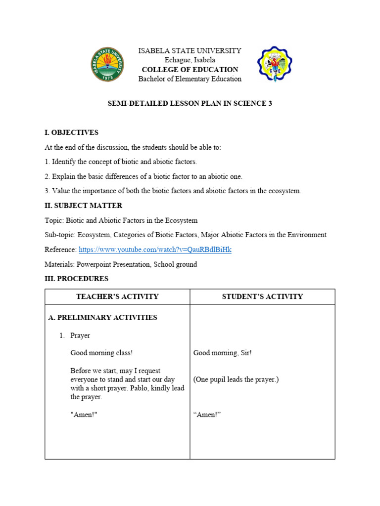 Dela Cruz, E. - Semi-Detailed Lesson Plan in Science 3 | PDF ...