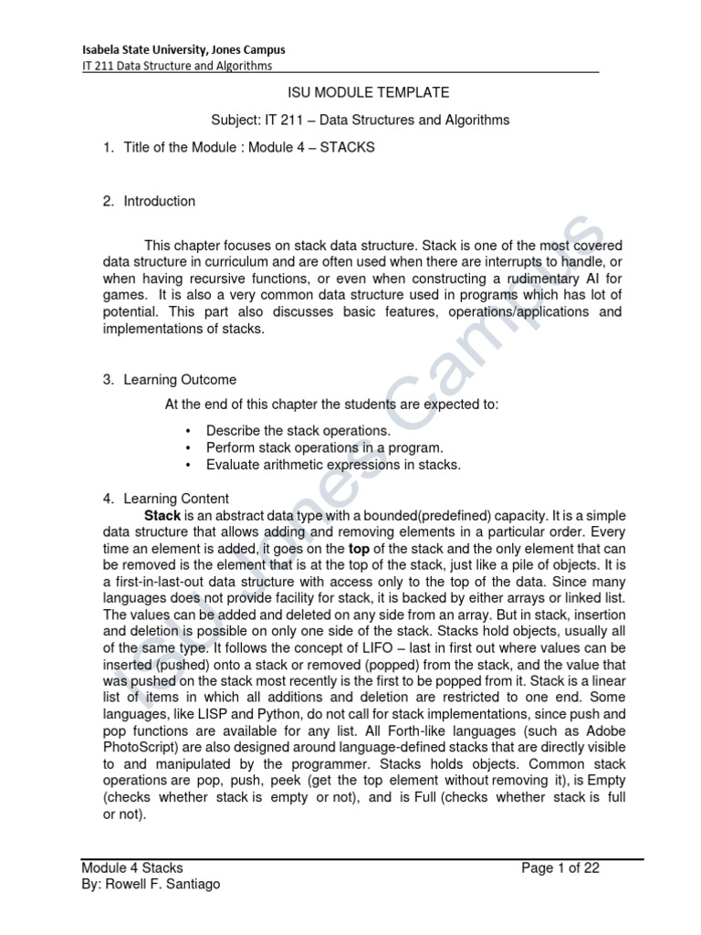 Module 4 Stack Data Structure | PDF | Information Technology | Computer Programming
