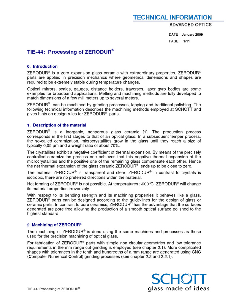 TIE44 Processing of Zerodur | PDF | Glasses | Machining