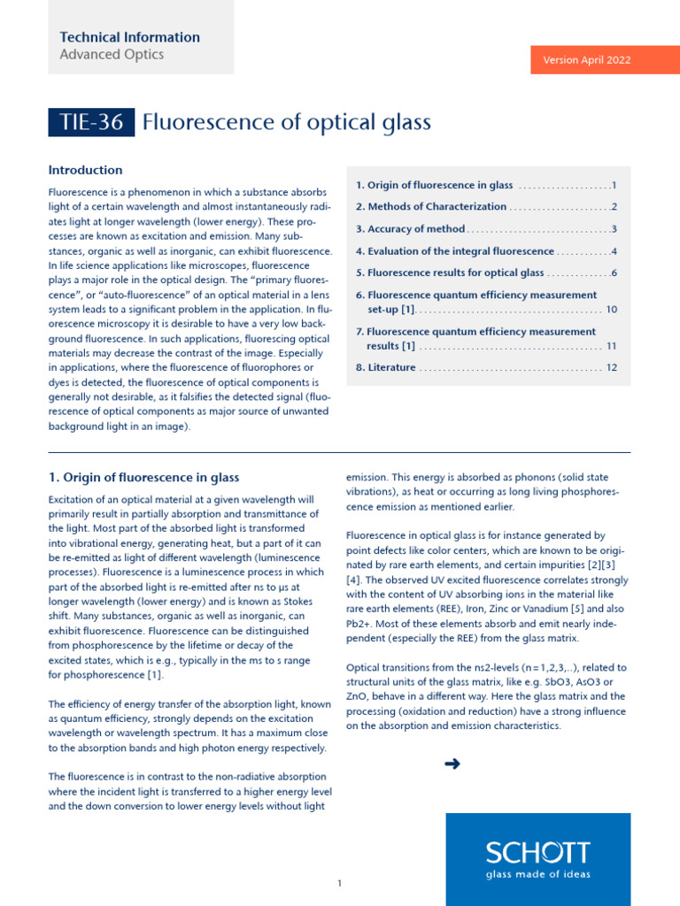 Low Fluorescence Glass Overview | PDF