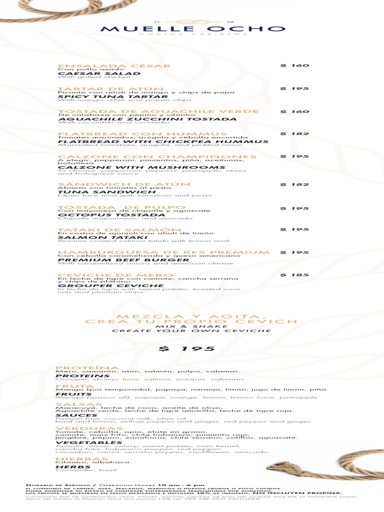 Menu Muelle 8 | PDF | Alimentos | Cocina