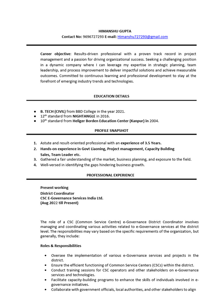 Himanshu's Resume | PDF | Business