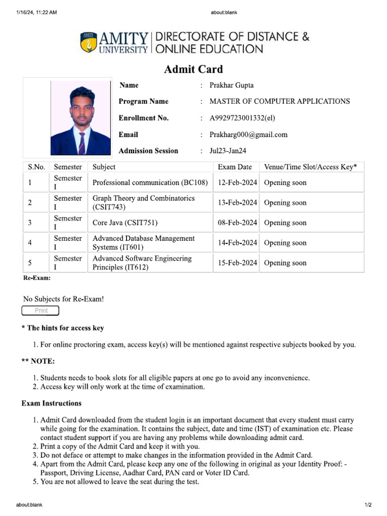 Admit Card | PDF