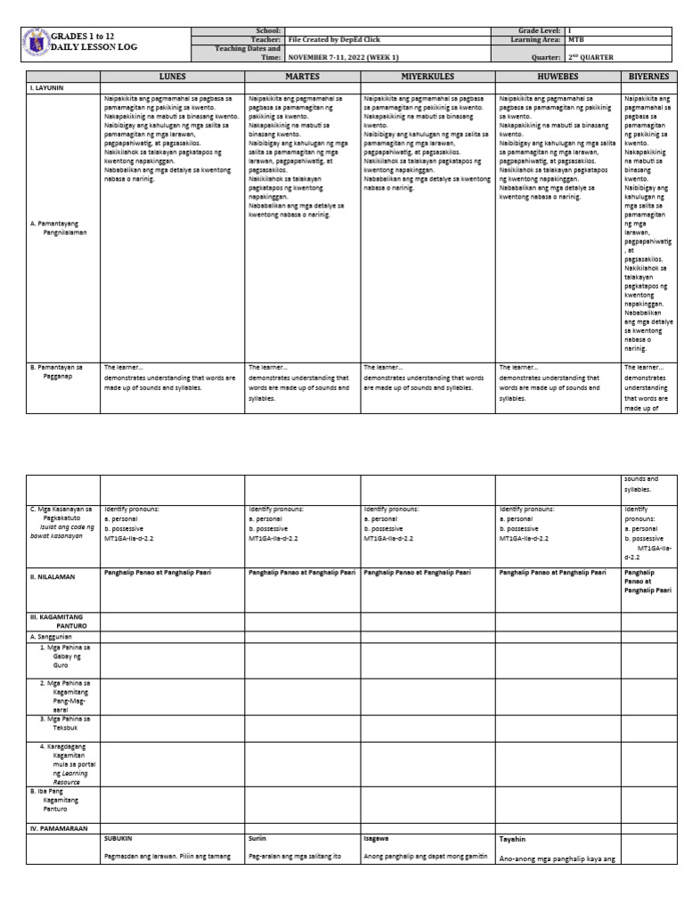 DLL - MTB 1 - Q2 - W1 | PDF
