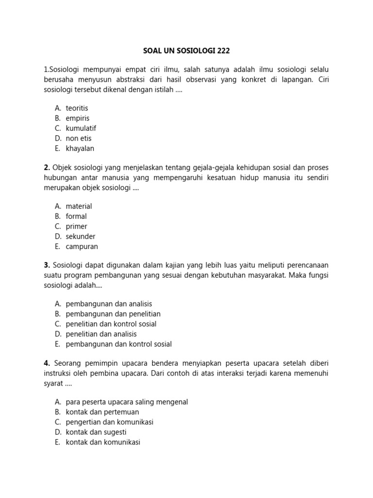 Soal Un Sosiologi | PDF