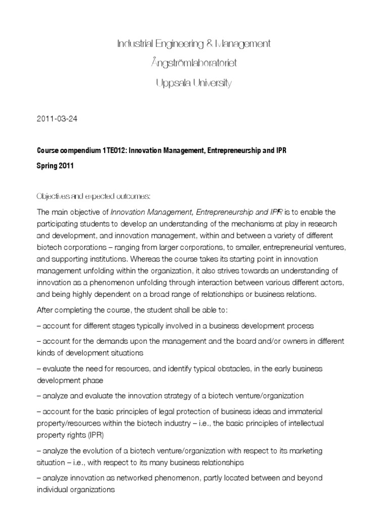 Course Compendium | PDF | Strategic Management | Entrepreneurship