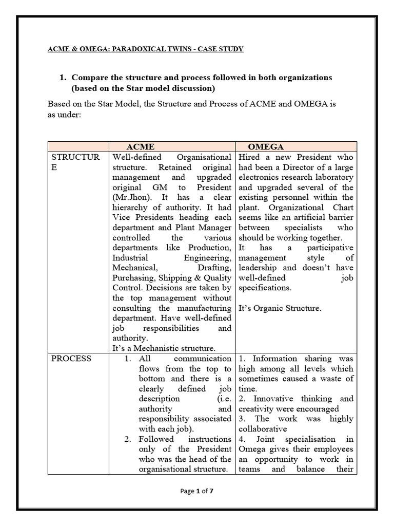 ACME & OMEGA: A Case Study Analysis | PDF | Decision Making ...