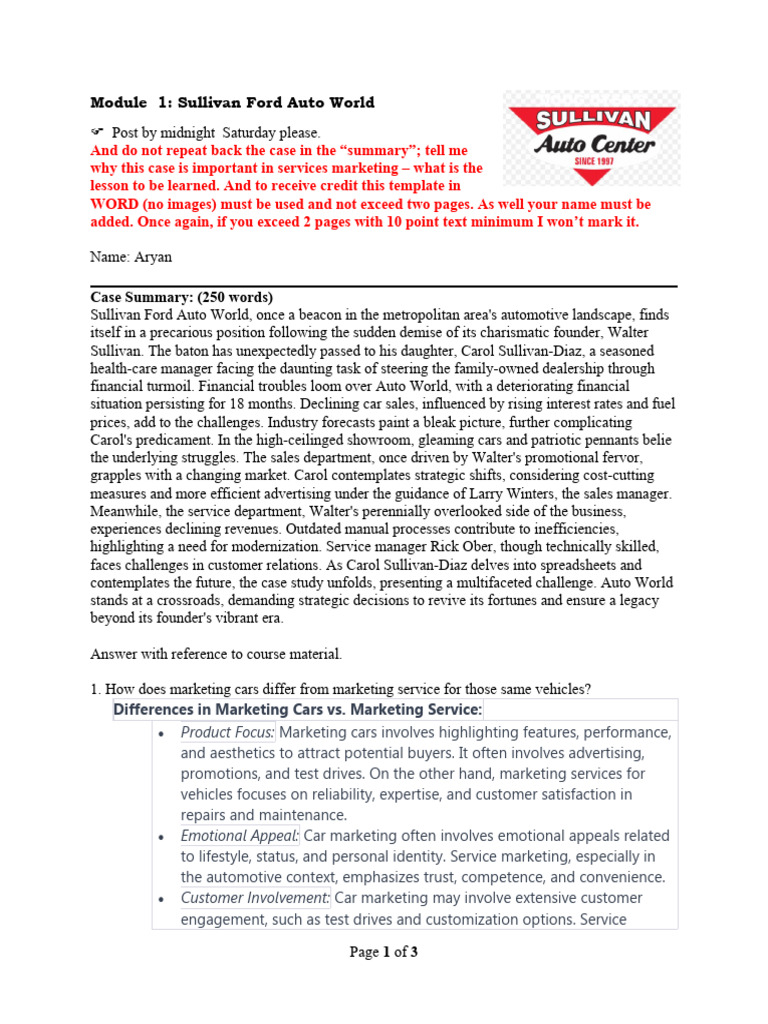 Sullivan Ford Auto World Case Study | PDF | Marketing | Sales