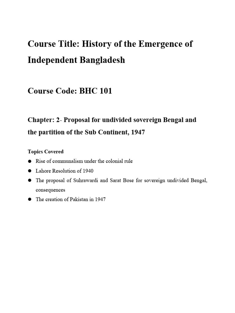 BHC 101-Chapter 2 | PDF | Partition Of India | All India Muslim League