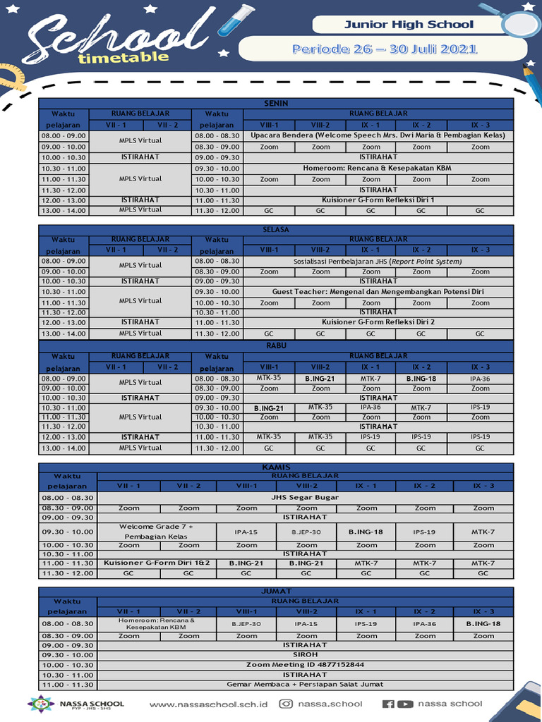 Jadwal JHS 26-30 Juli 2021 | PDF Jadwal JHS 26-30 Juli 2021 | PDF