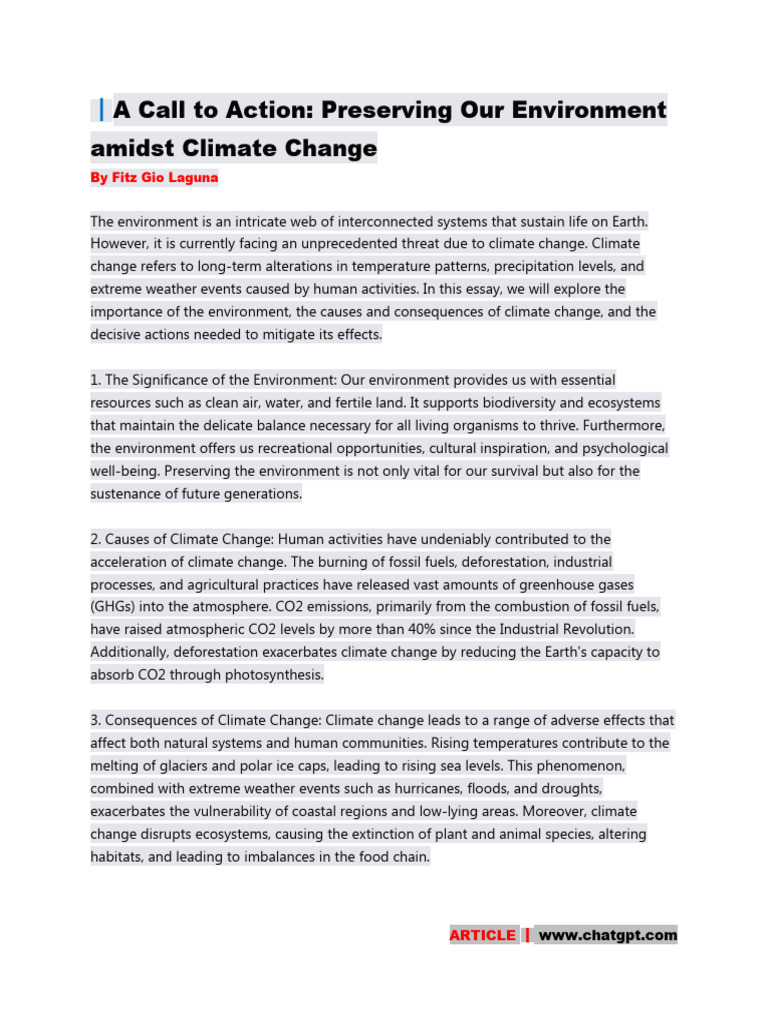 A Call To Action - Environmental and Climate Change Essay | PDF ...