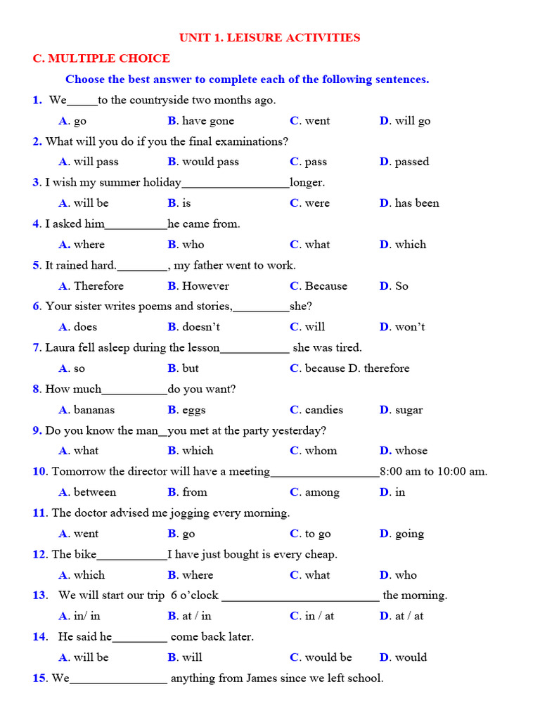 Multiple Choice E8 (Unit 1-6) | PDF | Vietnam
