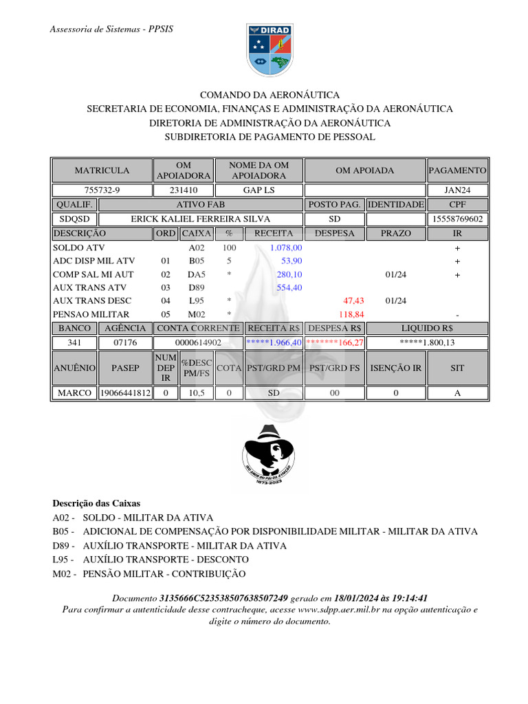 Contracheque Militar Ativo FAB | PDF