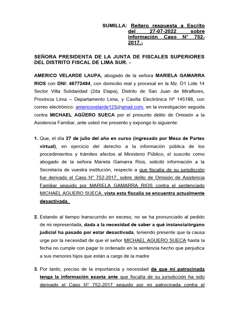 Escrito Reiterando Respuesta A La Secre Fiscalia 03-12-2022 | PDF | Justicia | Crimen y violencia