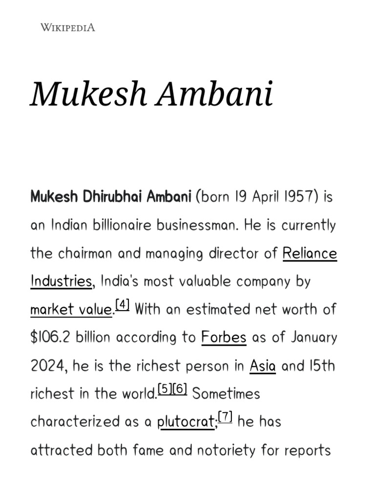 Mukesh Ambani - Wikipedia | PDF