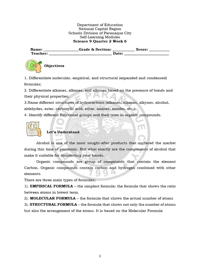 Science g9 q2 w6 Mod | PDF | Alkene | Hydrocarbons