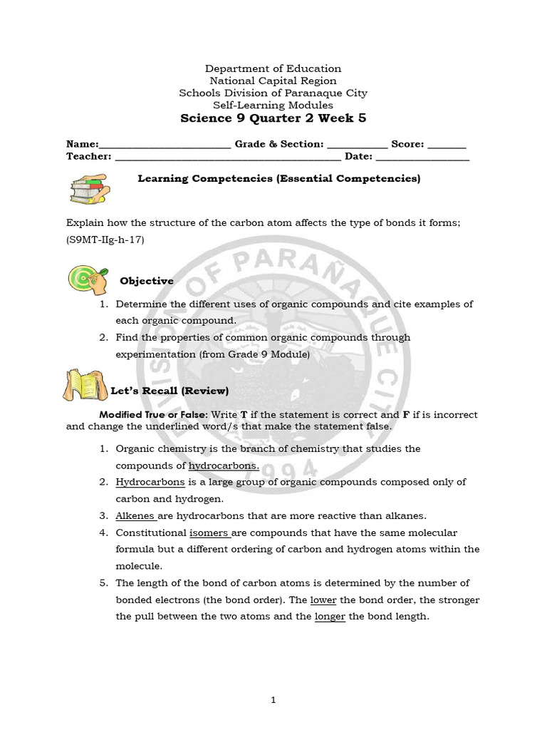 Science G9 Q2 W5 Mod | PDF