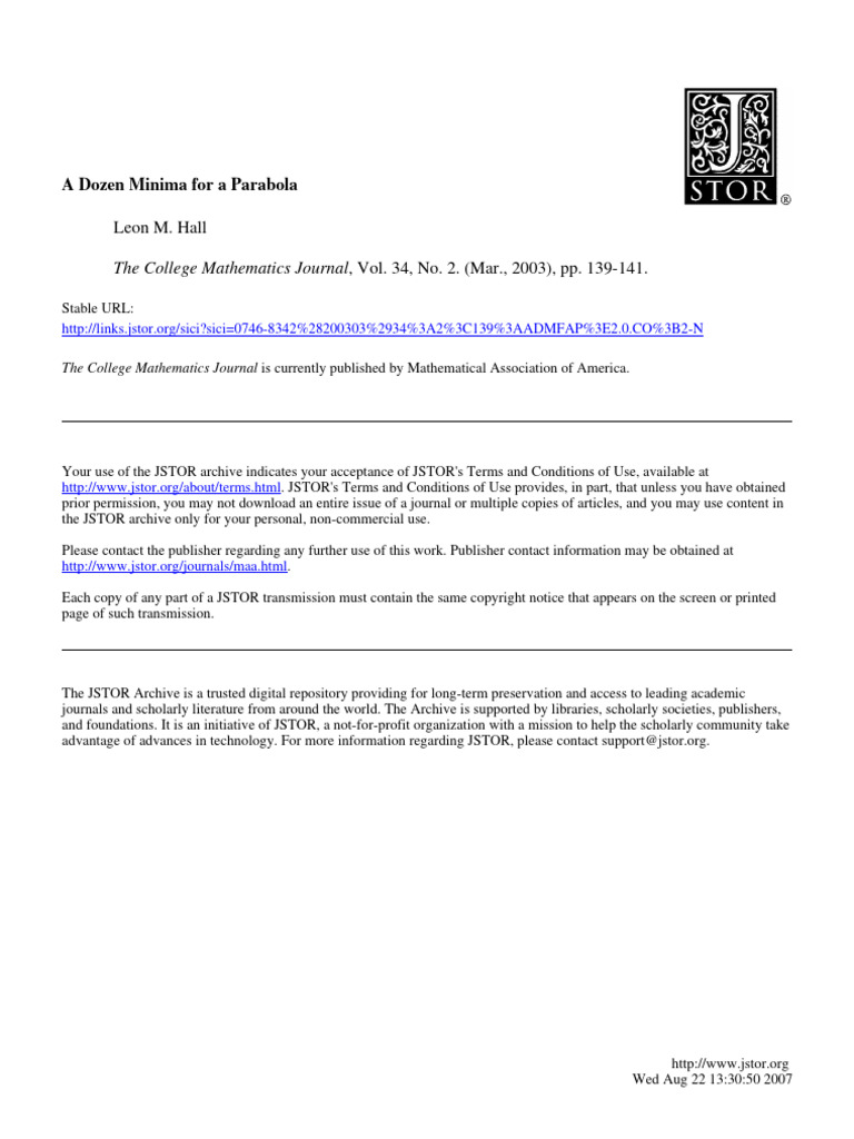A Dozen Minima For A Parabola - Hall | PDF | Matrix (Mathematics ...
