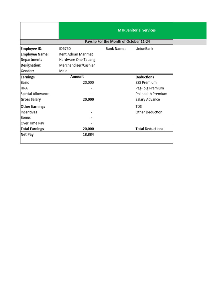 Payslip Excel Template | PDF