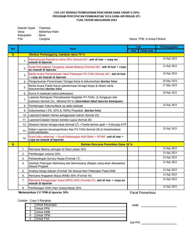 Ceklist TA. 2023 30% New | PDF