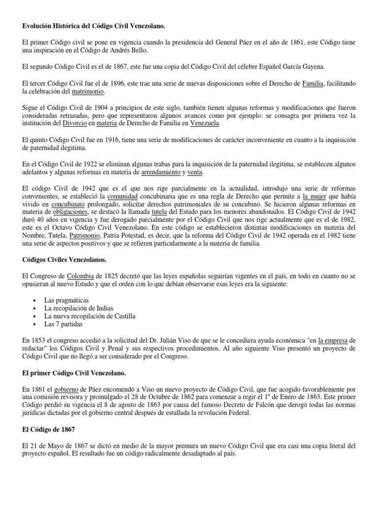 Evolución Histórica Del Código Civil Venezolano | PDF | Fuentes del ...