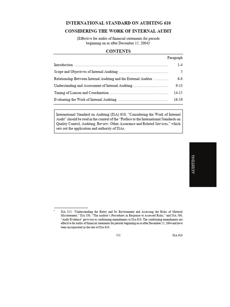 2008 Auditing Handbook A185 ISA 610 | PDF | Audit | Internal Audit