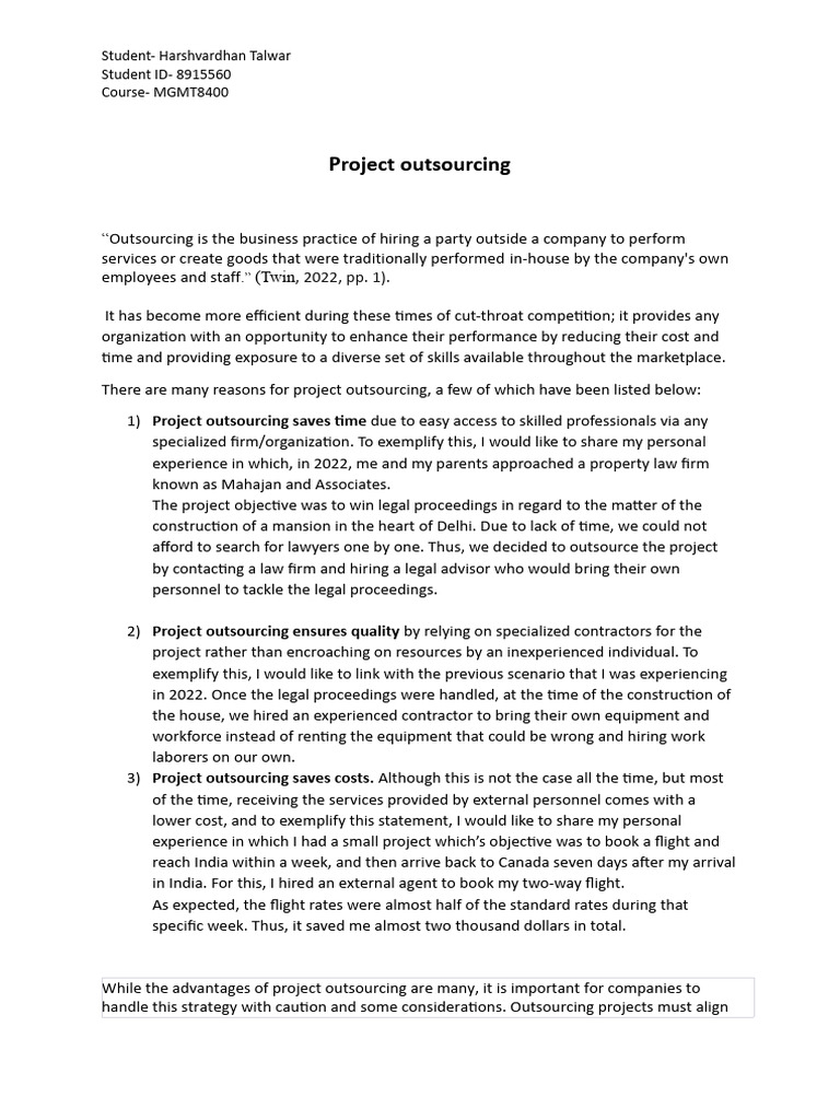 Graded Exercise 1 Advanced Proj MGMT | Download Free PDF | Outsourcing | Business Economics