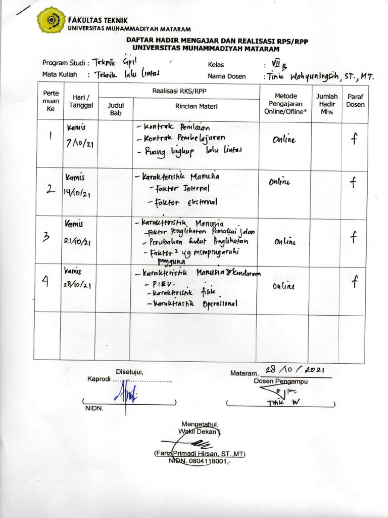 Jurnal Perkuliahan Teknik Lalu Lintas Kelas B | PDF