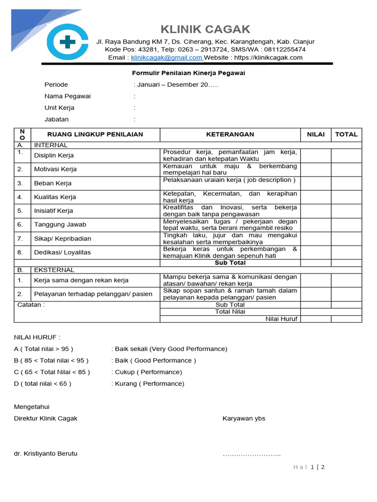 Formulir Penilaian Kinerja Pegawai | PDF