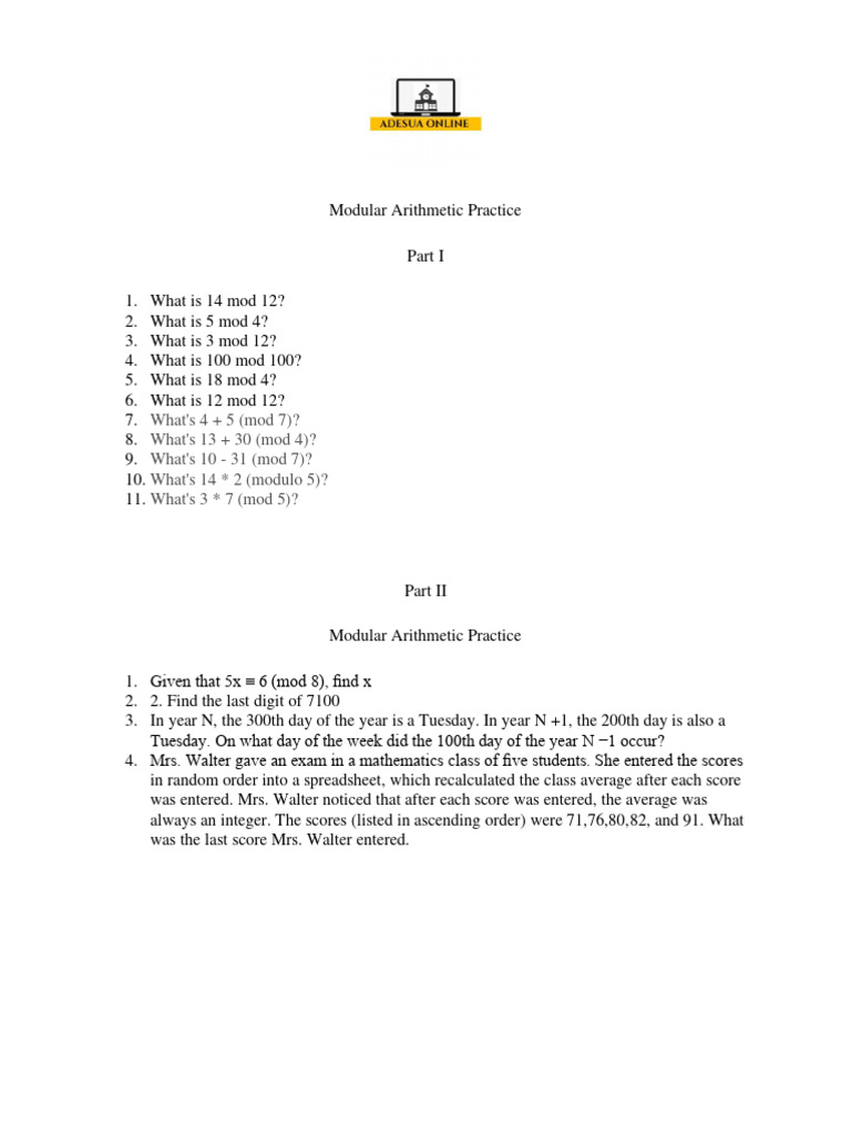 Modular Arithmetic Practice | PDF