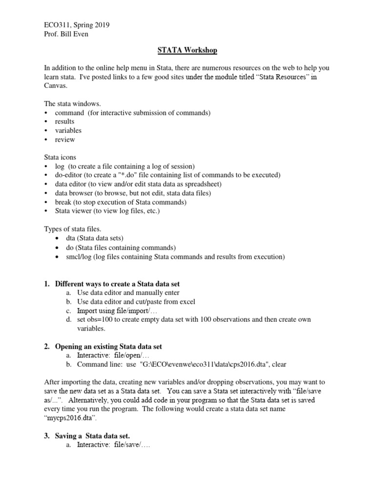 Stata Workshop | PDF | Mean | Statistics