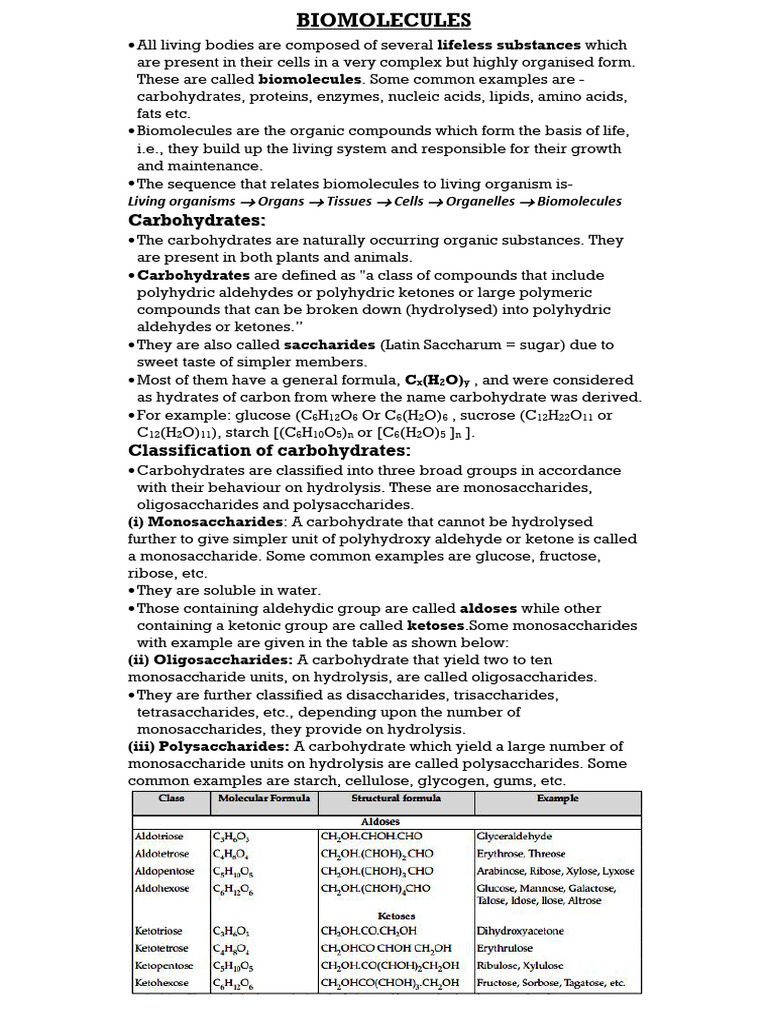 Biomolecules PDF 1-1 | PDF | Nucleic Acids | Carbohydrates