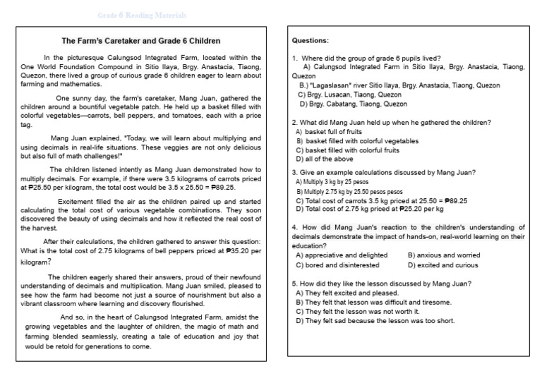 Grade 6-Localized Reading Materials | PDF