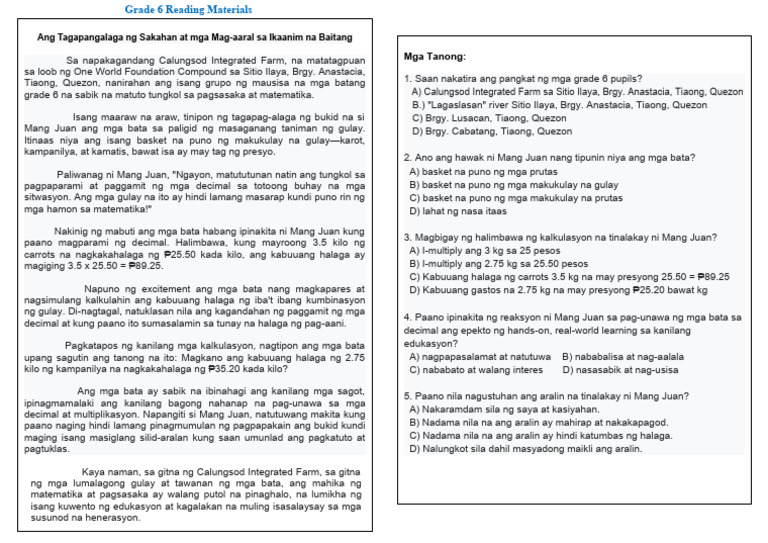 Grade 6-Filipino-Localized Reading Materials 2 | PDF