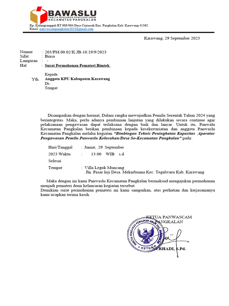 Surat Undangan Pemateri KPU | PDF