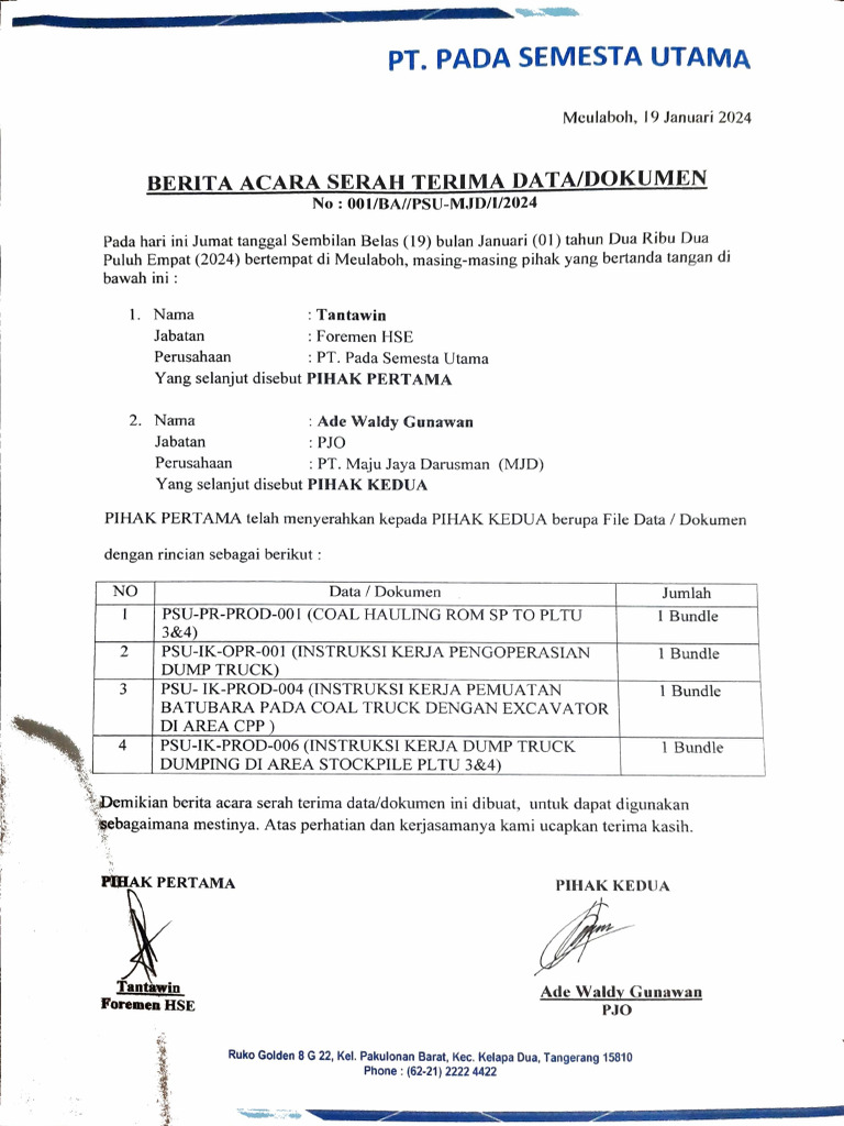 Serah Terima Dokumen | PDF