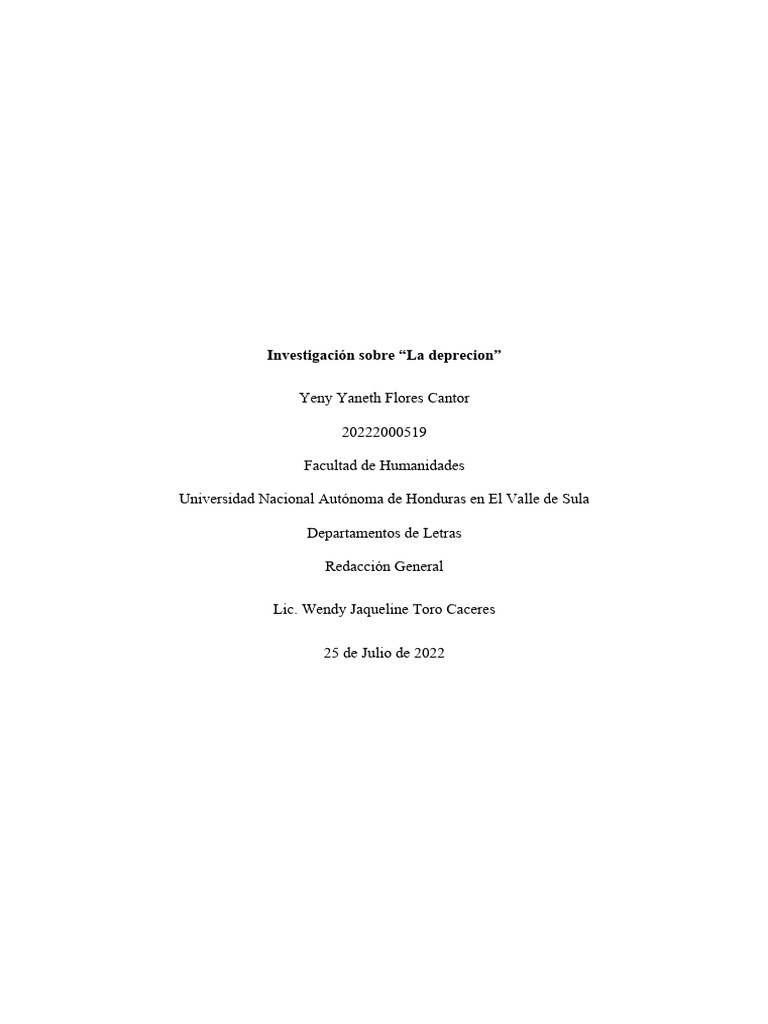 Flores Yeny U2T3a1 | PDF | Trastorno depresivo mayor | Depresión (estado de ánimo)