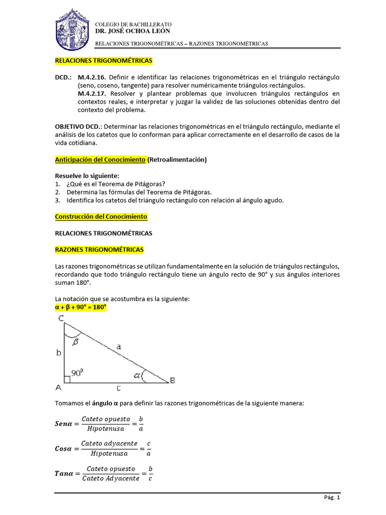 Razones Trigonométricas y Ejemplos | PDF | Funciones trigonométricas ...