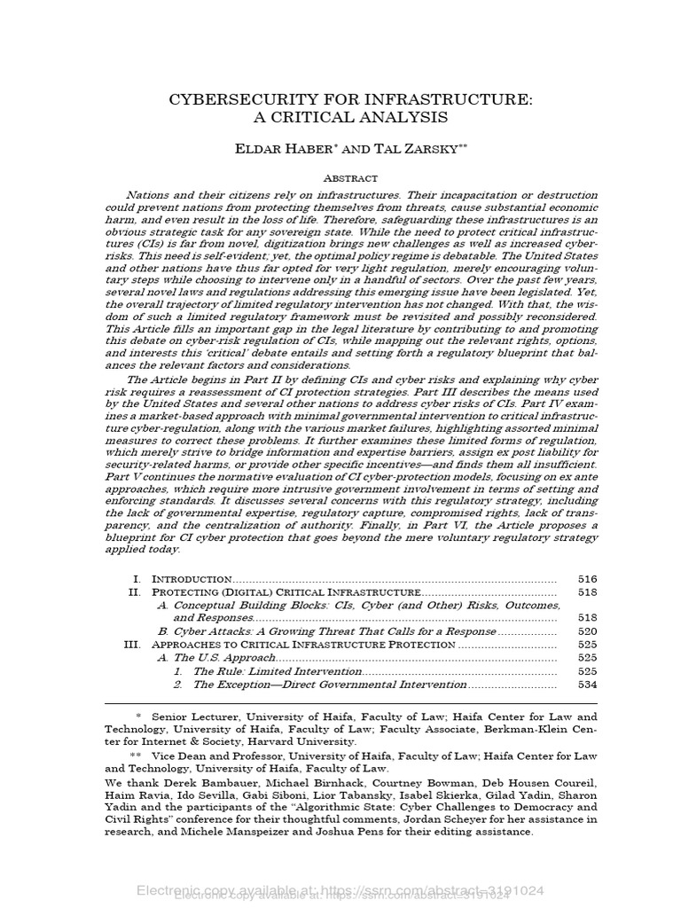 Cybersecurity For Infrastructure A Critical Analysis | PDF | Cyberwarfare | Security