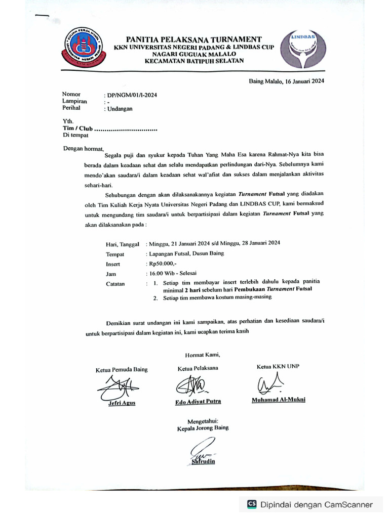 Undangan Futsal Lindbas | PDF