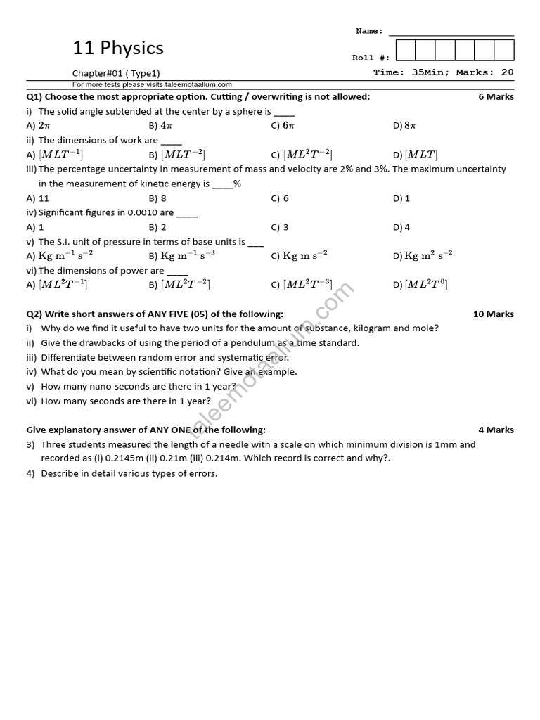 Chapter-wise Physics Test Papers | PDF | Euclidean Vector | Collision