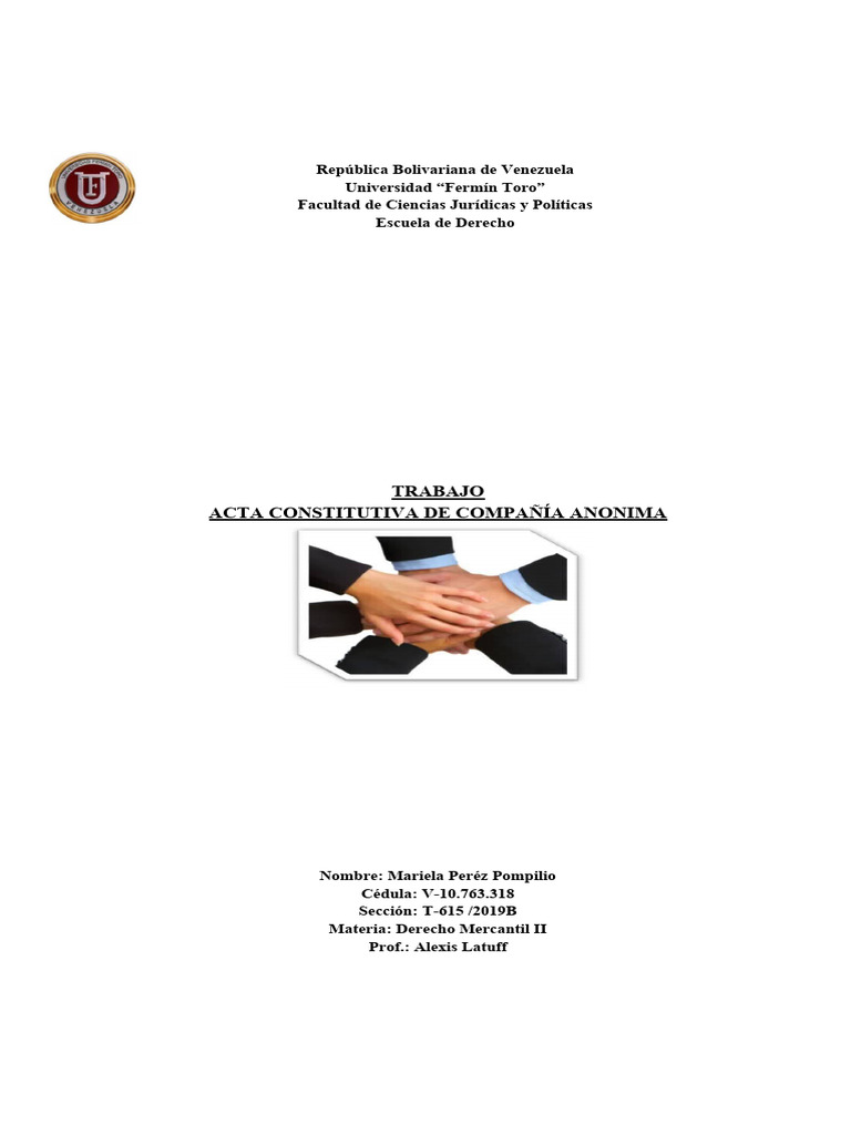 Trabajo-Acta Constitutiva Compañia Anonima | PDF | Compartir (Finanzas) | Junta Directiva
