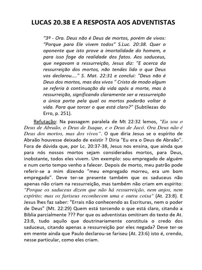 Lucas 20:38 e a Imortalidade do Homem | PDF | Jesus | Fariseus