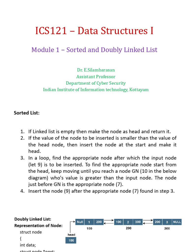 ICS121 - Data Structures I - Fundamentals of DS - Sorted List and Doubly Linked List | PDF