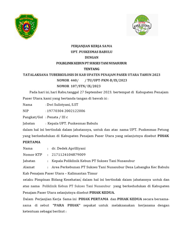 Mou TB Klinik PHKT Revisi | PDF | Pengembangan Diri | Kesehatan Holistik