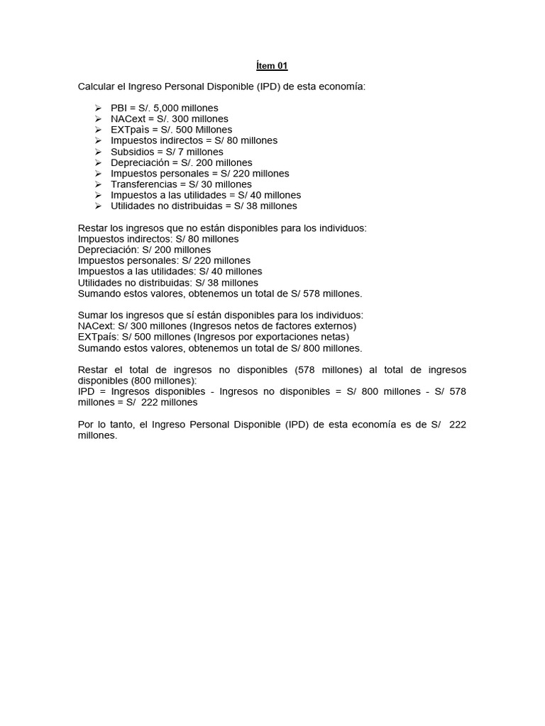 Cálculo del Ingreso Personal Disponible y PBI | PDF | Producto Interno ...