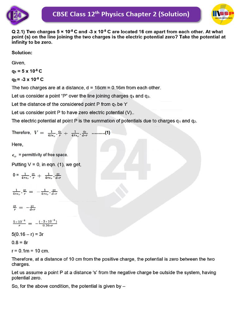CBSE Class 12 Physics Chapter 2 Solutions | PDF