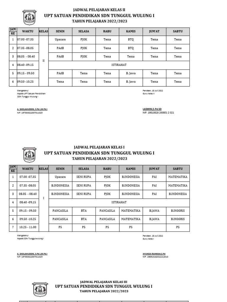 Jadwal Kelas IV | PDF